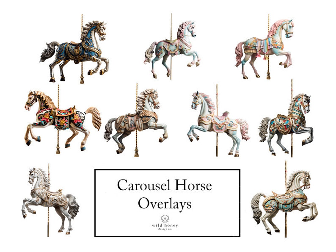 Carousel Horse Photorealistic Overlays: Whimsical PNG Clipart (9 Files ...