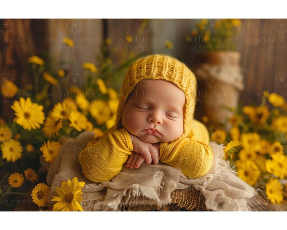 Newborn Yellow Floral Digital Backdrop: Gerbera, Wood Studio (digital ...