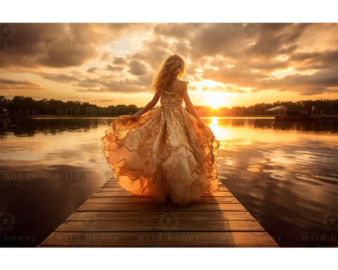 Lake Sunset Digital Backdrop, Jetty, Summer, Golden Light, Maternity ...