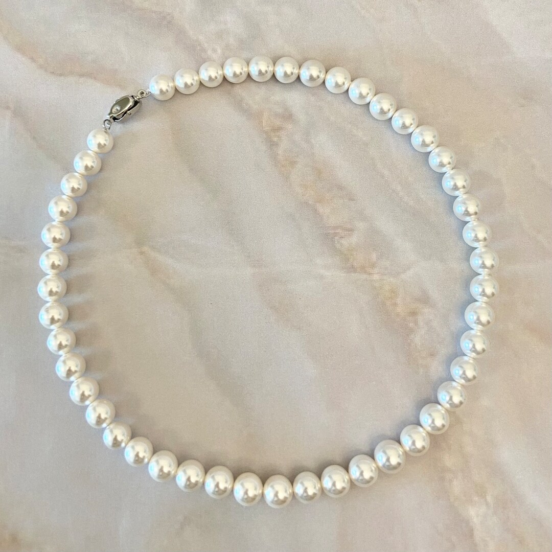8mm Round White Shell Pearl Necklace 40cm Lenght - Etsy