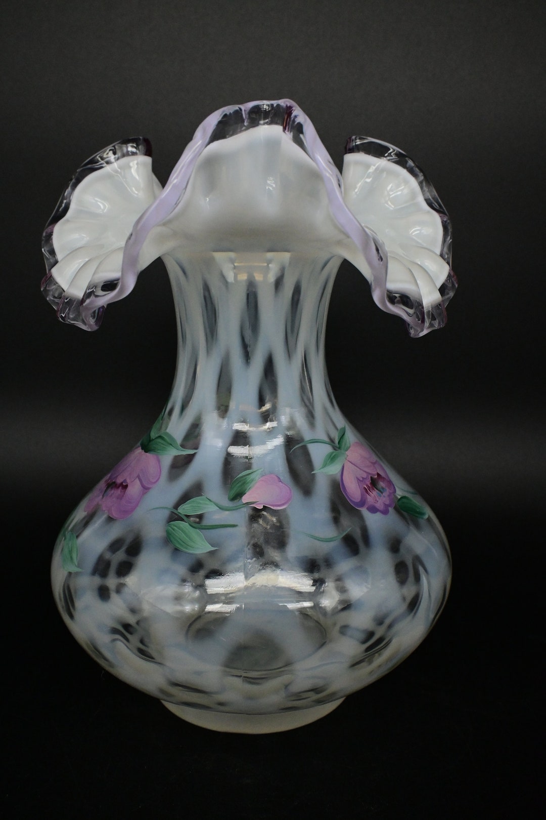 Fenton Coin Dot Hand Painted Signed Ruffled Edge Glass Vase - Etsy