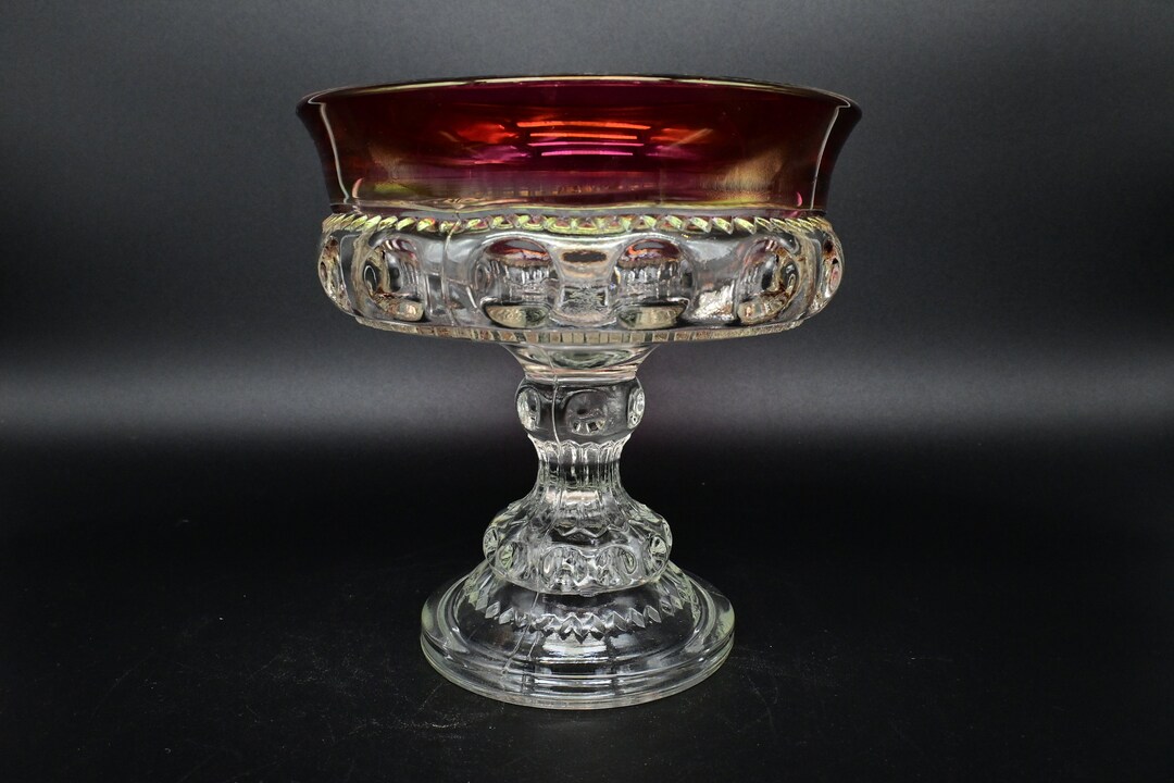 Indiana Glass Footed Clear Glass Candy Dish With Red Flash Rim - Etsy