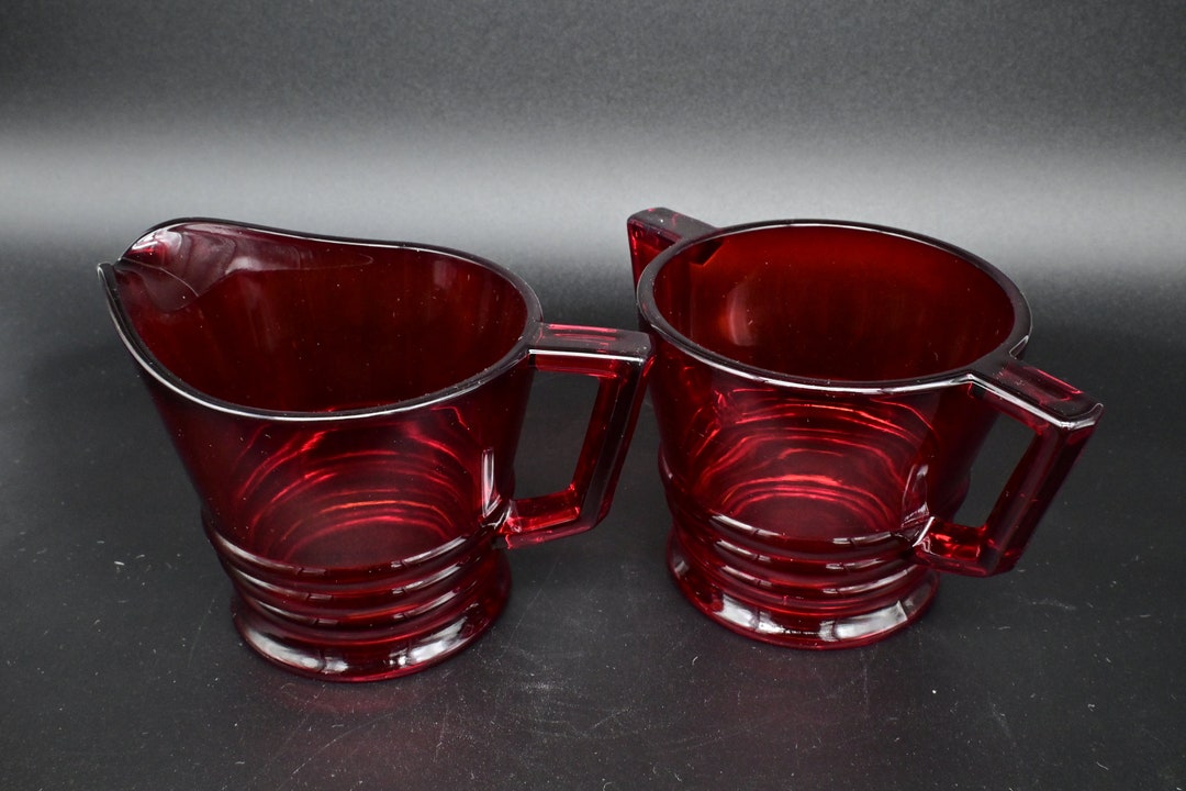 Ruby Red Depression Glass Creamer and Open Sugar Bowl - Etsy
