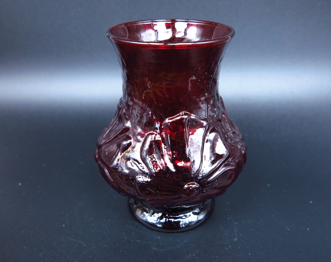 Vintage Ruby Red Pressed Glass Floral Vase With Embossed Ten Petals ...