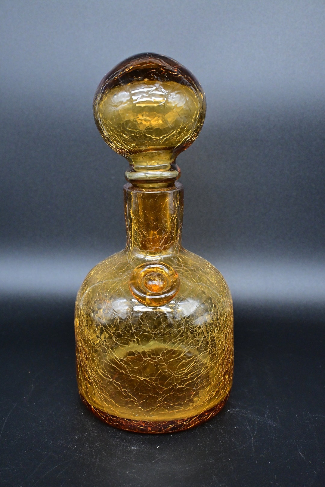 Rainbow Glass Crackle Glass Amber Decanter With Ball Shaped Stopper. - Etsy