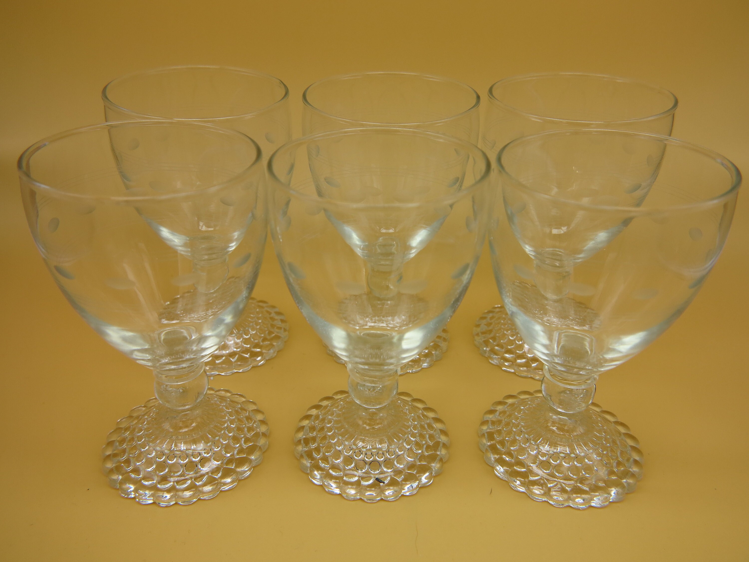 Hocking Glass Co. Depression Glass Set of Six Bubble Pattern 8 Oz Wine ...