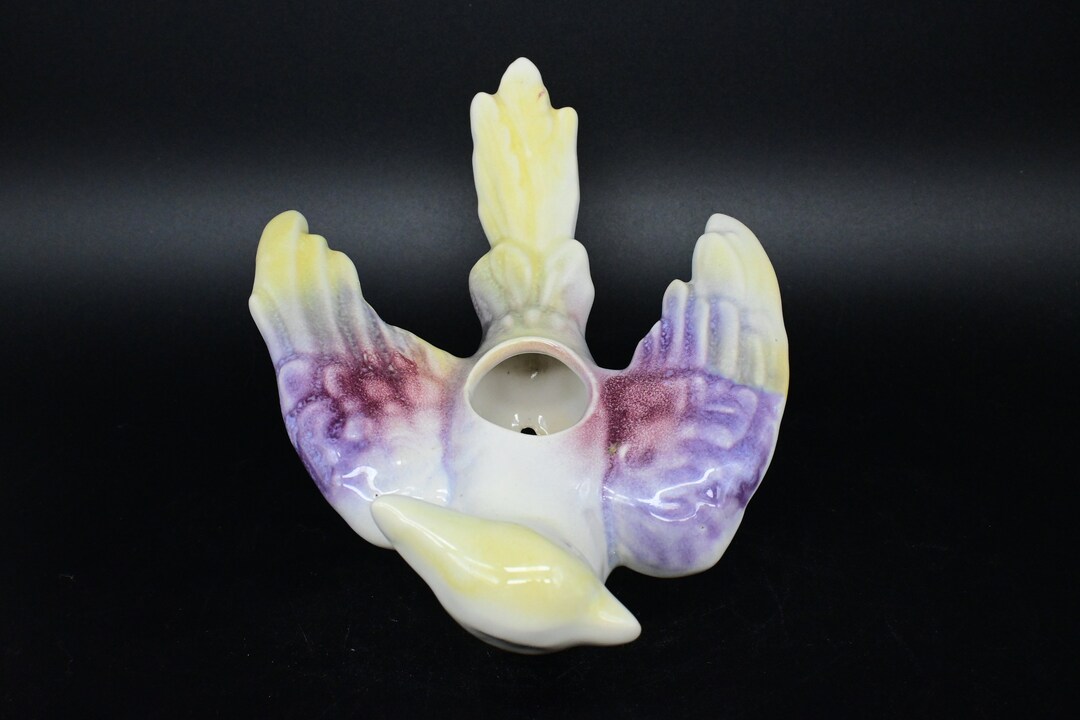 Crested Open Wings Ceramic Bird Planter Japan - Etsy