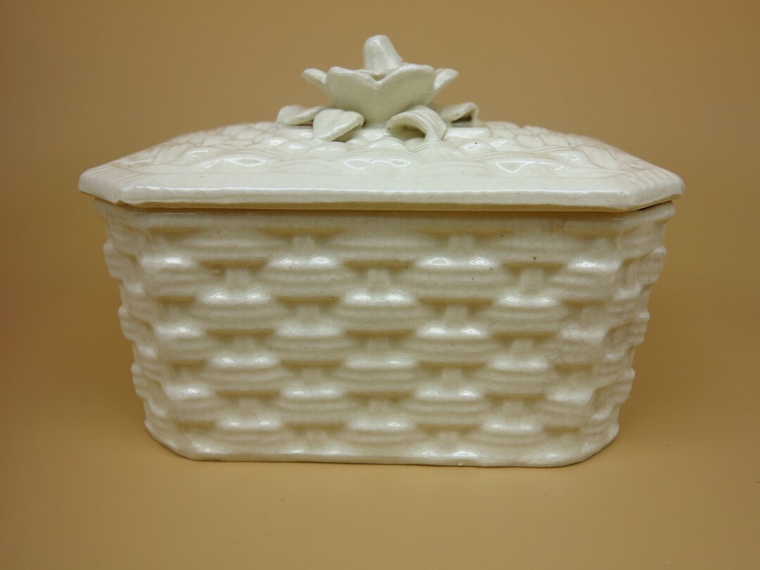 Lidded Ceramic Container Rectangle Shape Basket Weave Texture Made in ...