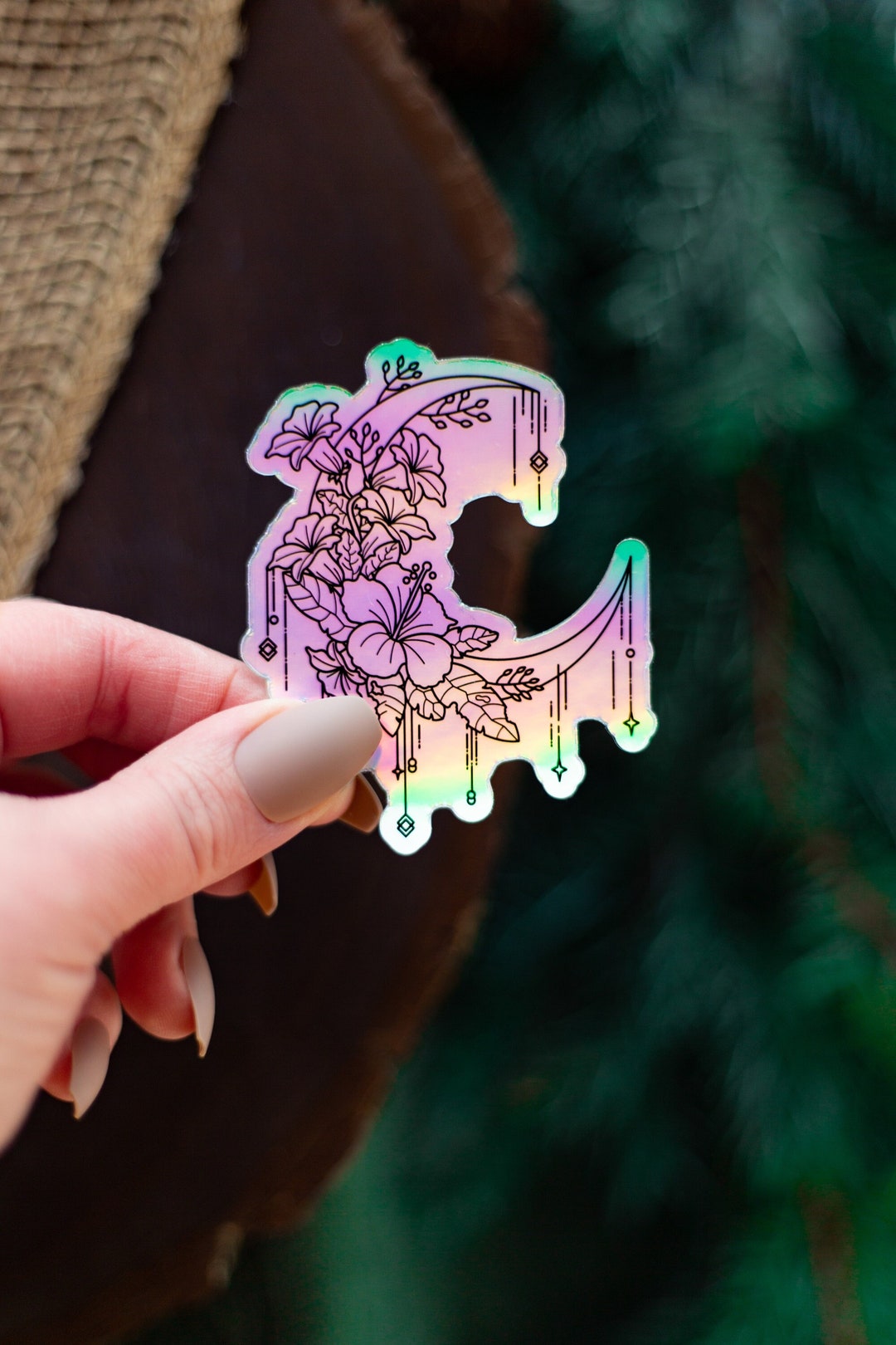 Holographic Crescent Moon Flower Sticker, 2.5in X 3in - Etsy