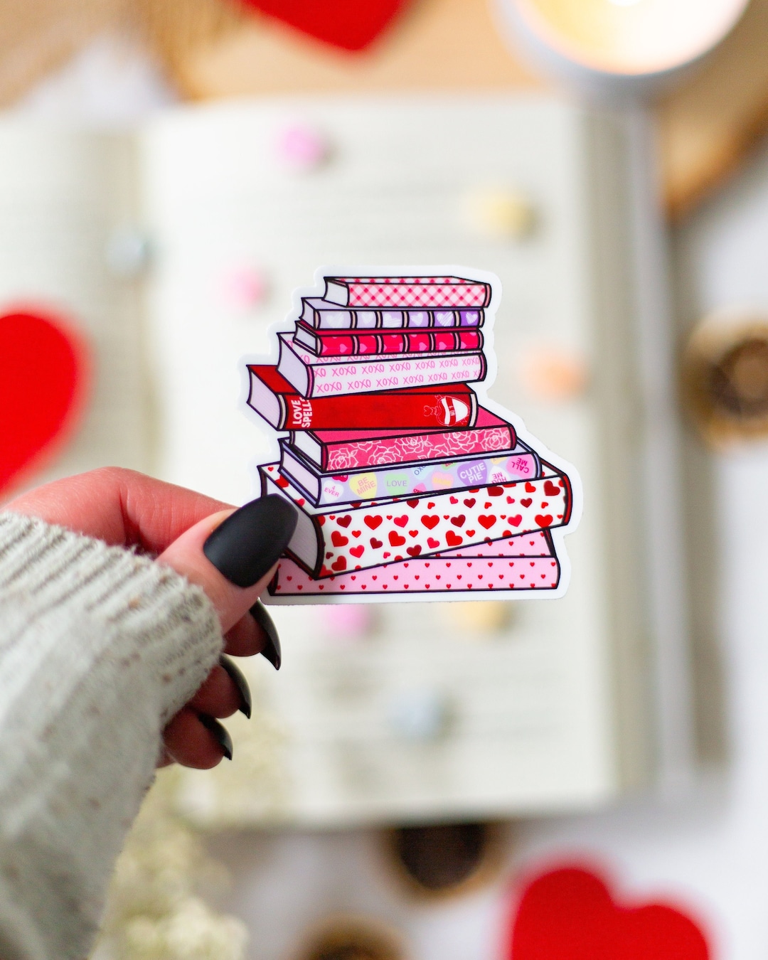Valentine Book Stack Sticker, Opaque Vinyl, 3x3in - Etsy