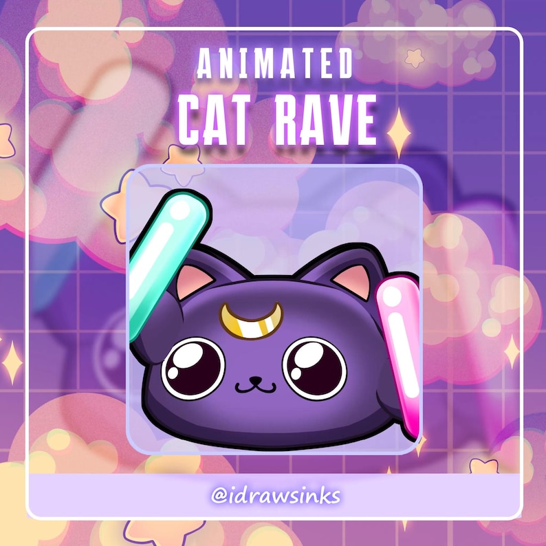 Animated Cat Moon Rave Emotes | Kawaii Twitch & Discord Emote - Etsy
