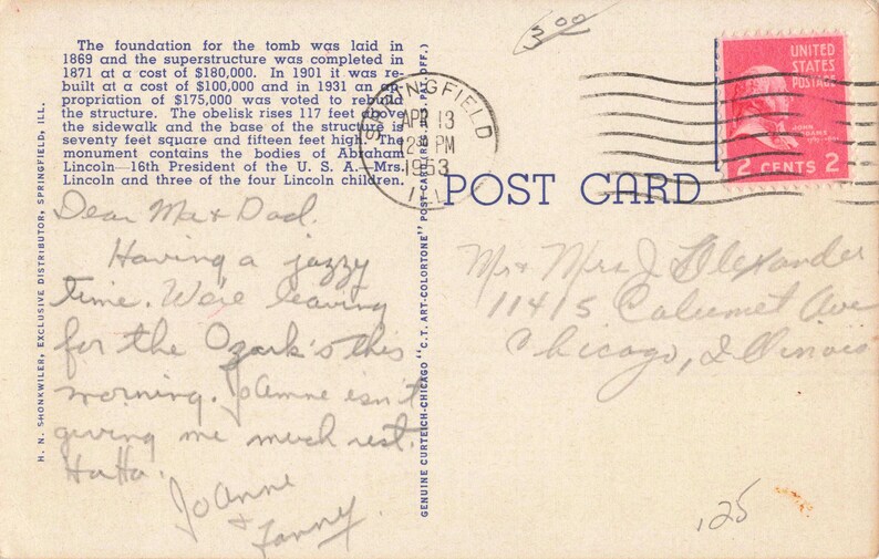 Postcard Lincoln Tomb Springfield Illinois - Etsy