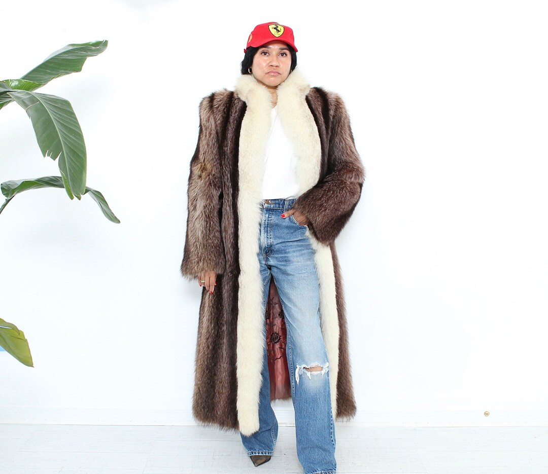 70s Vintage Fur Coat Full Length Brown and White Fox and Mink Fur Coat ...