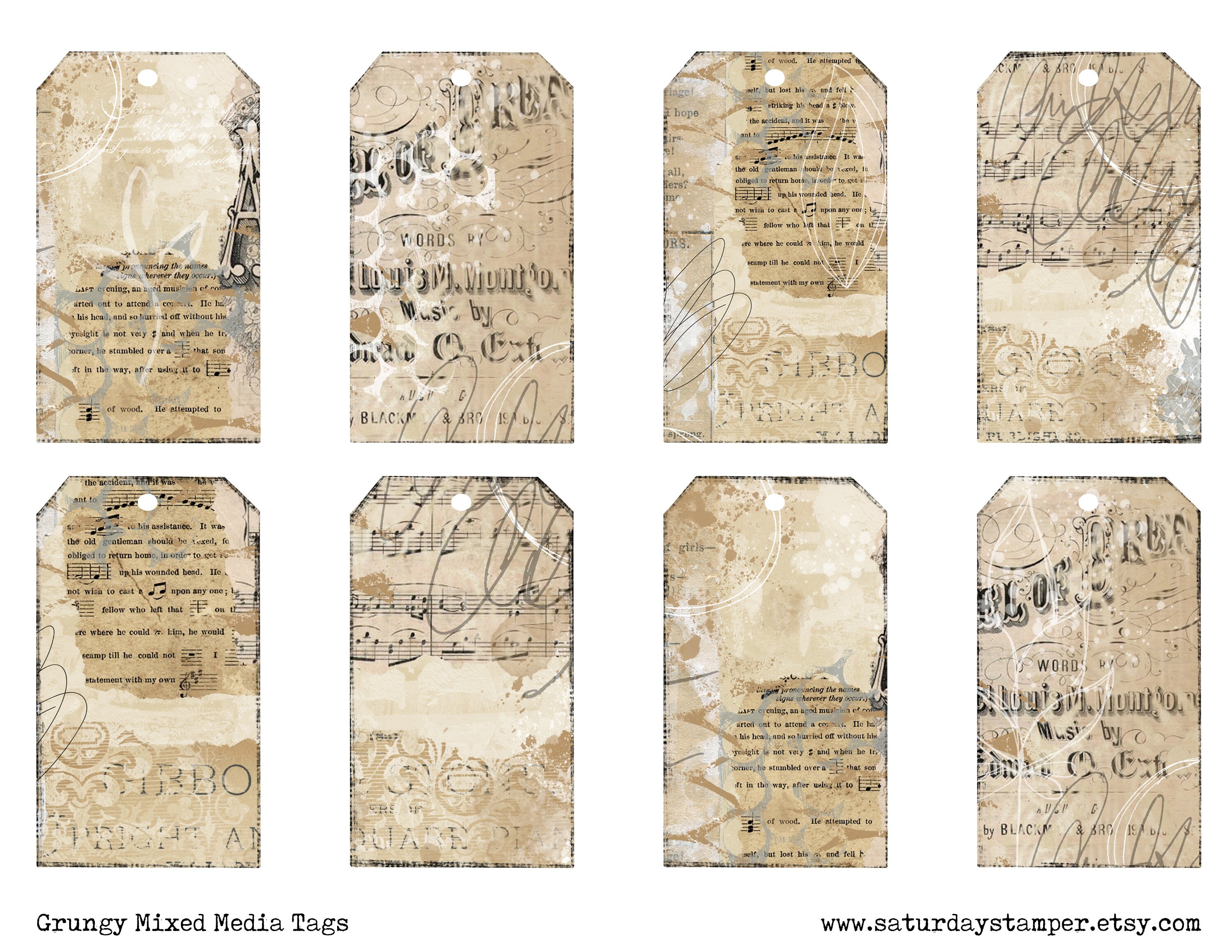 Grungy Vintage Style Paper and Tags Digital Download Collage - Etsy