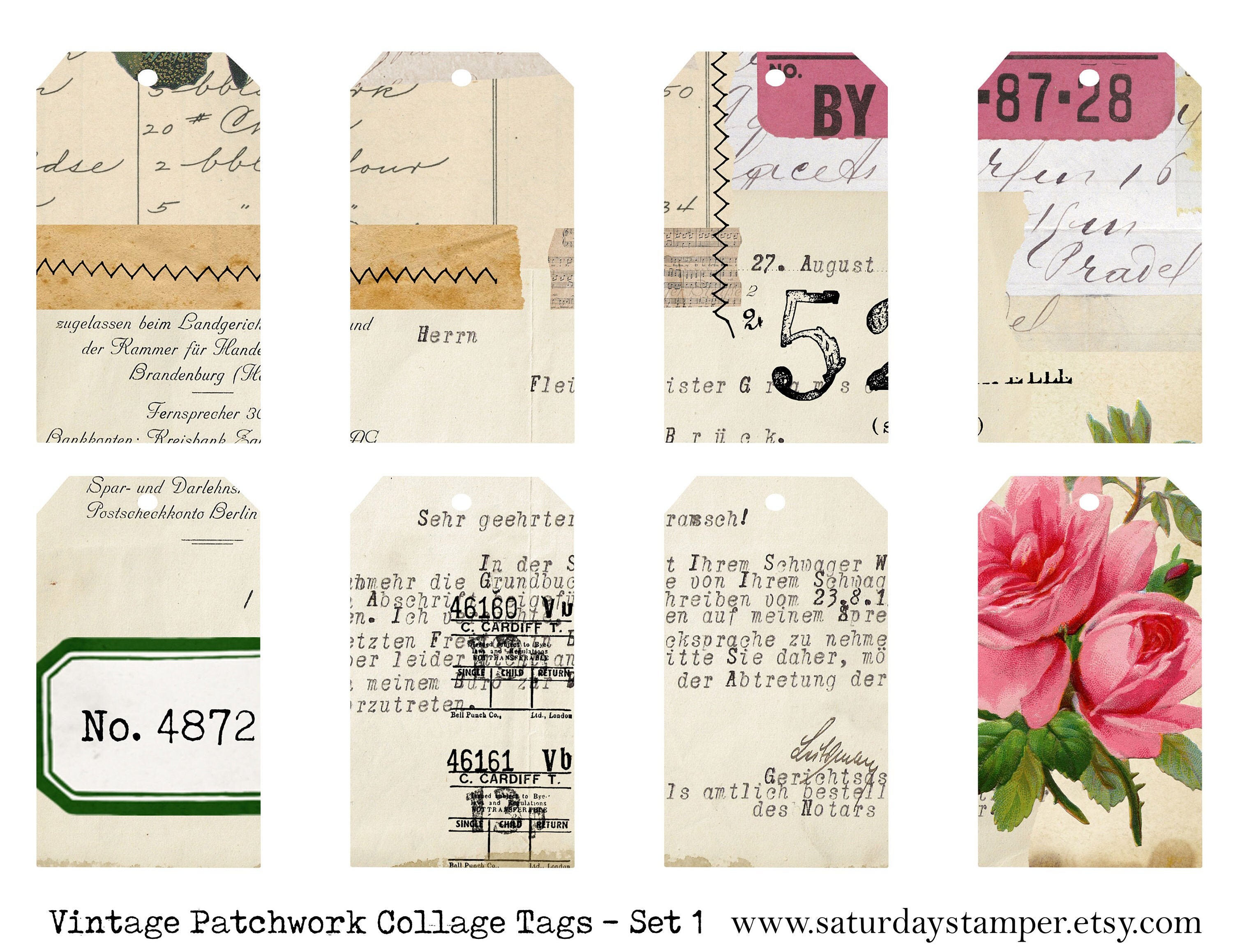 Vintage Collage Tags Set 1 Patchwork Collage Tags Ephemera - Etsy