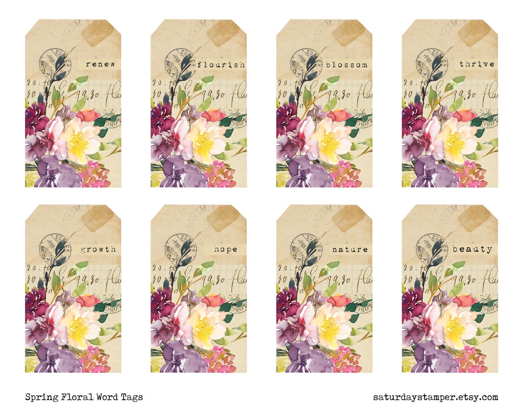 Watercolor Floral Tags, Digital Download, Printable Gift Tags, Ephemera ...