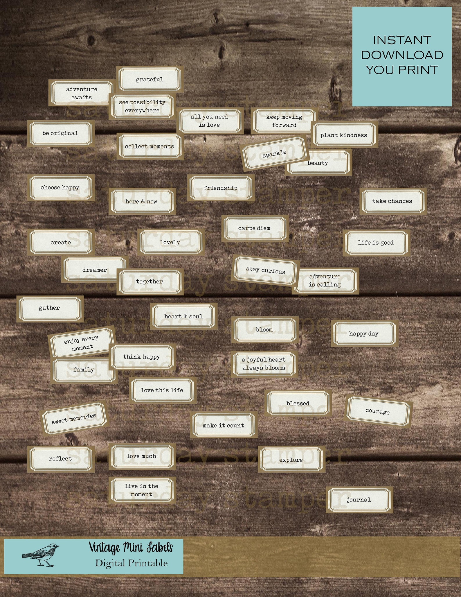 Mini Word Labels, Digital Download, Vintage Word Tags, Junk Journal ...