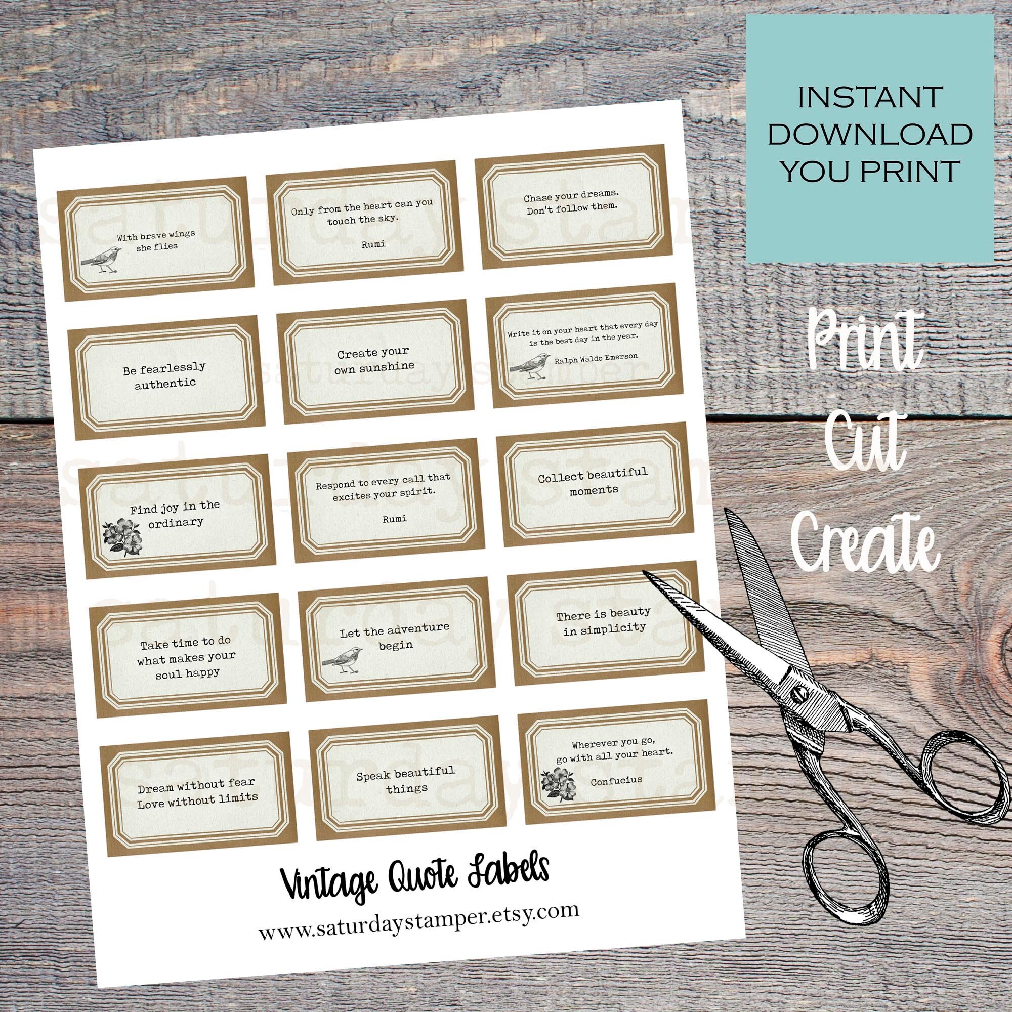 Vintage Labels Printable, Digital Download, Vintage Quote Labels, Tags ...