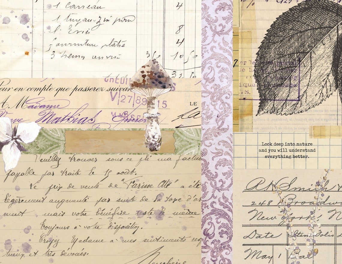 Vintage Collage Paper Woodland Paper Digital Download Junk - Etsy