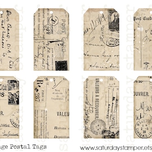 Junk Journal Printable, Vintage Postal Tags, Digital Printable, Grungy ...