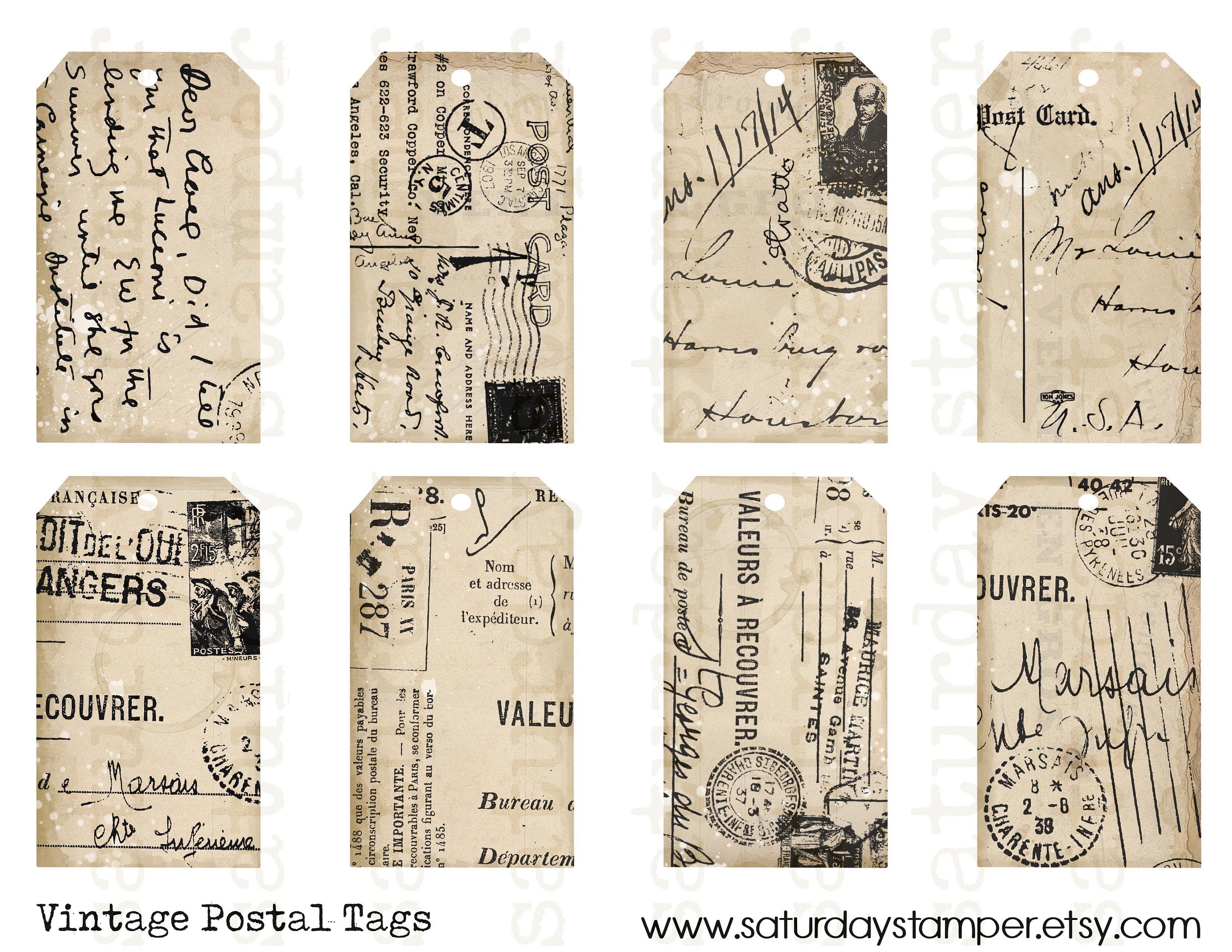 Vintage Postal Tags Digital Printable Grungy Mail Tags | Etsy