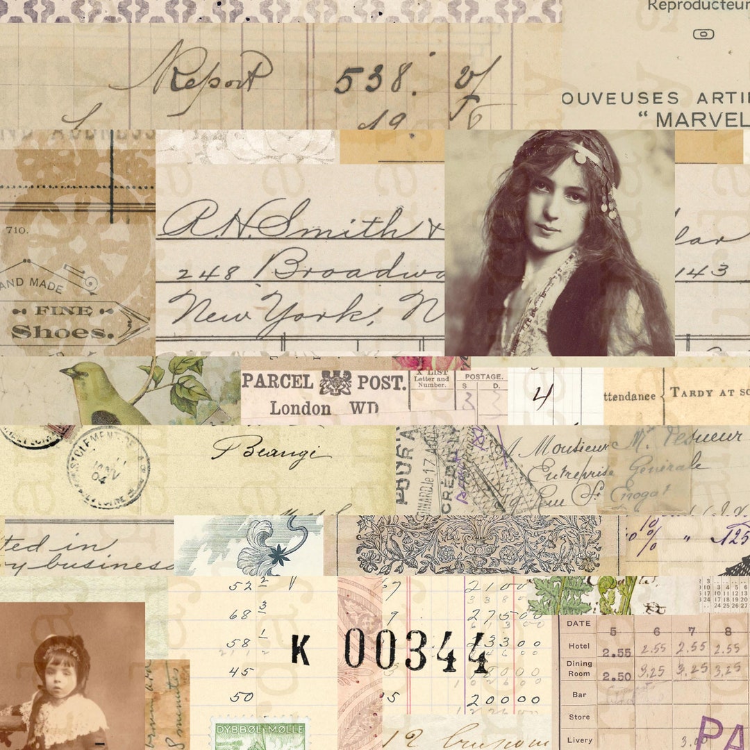 Vintage Collage Papers Set, DIGITAL Printable, Junk Journal Pages ...