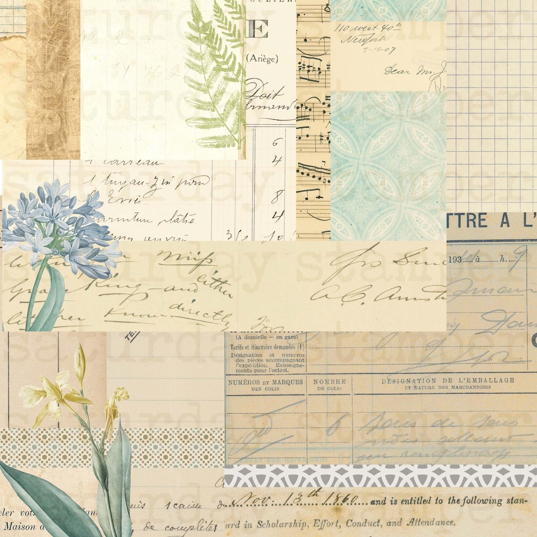 Vintage Collage Paper, Digital Printable, Junk Journal Pages, Instant ...