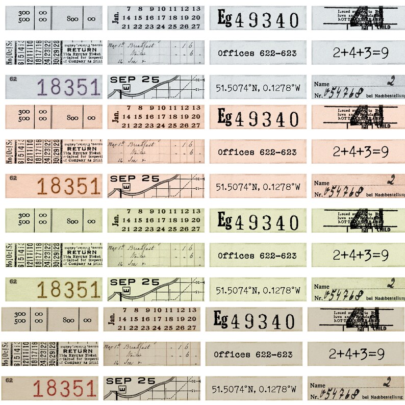 Pastel Vintage Number Labels Printable Ephemera for Junk - Etsy