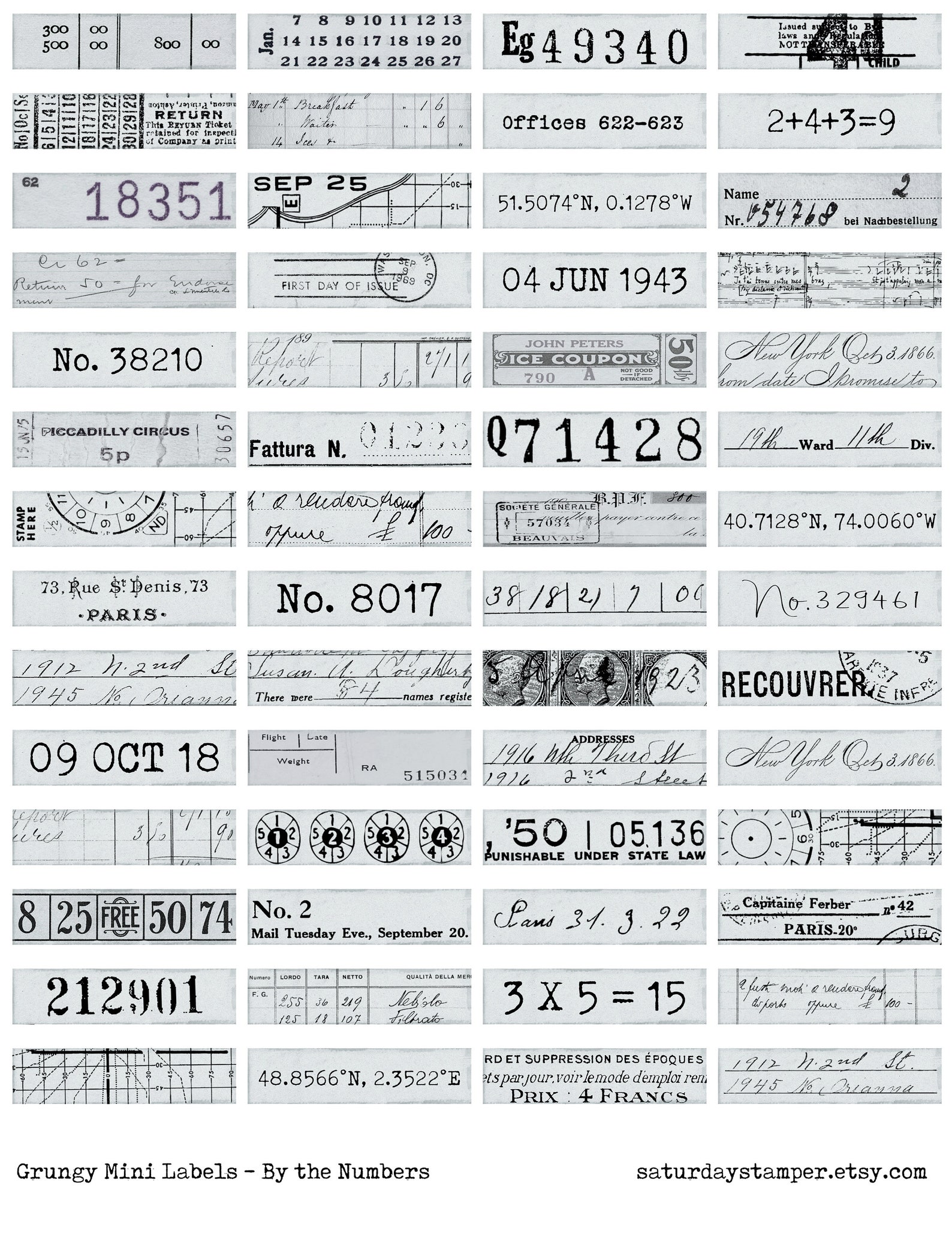 Pastel Vintage Number Labels, Printable Ephemera for Junk Journals and ...