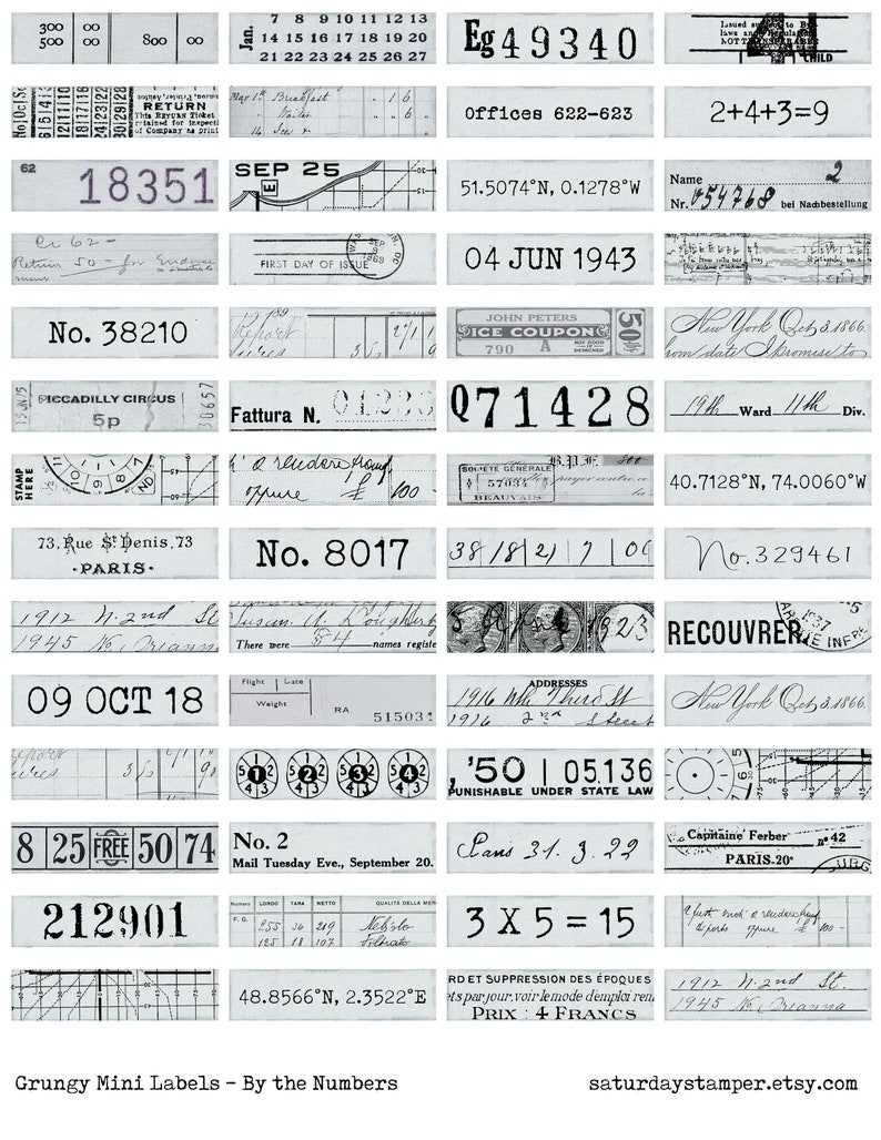 Pastel Vintage Number Labels Printable Ephemera for Junk - Etsy