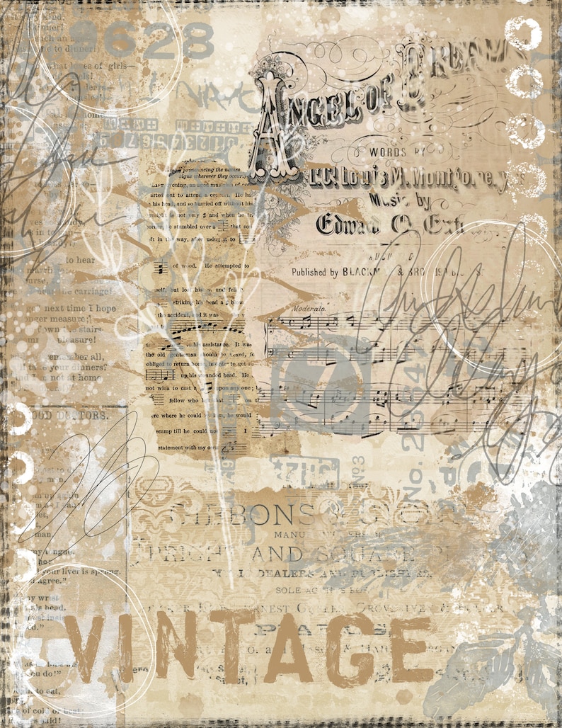 Grungy Vintage Style Paper and Tags Digital Download Collage - Etsy