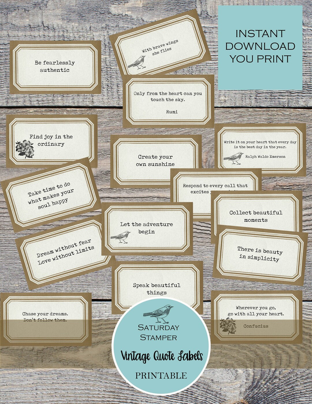 Vintage Labels Printable, Digital Download, Vintage Quote Labels, Tags ...