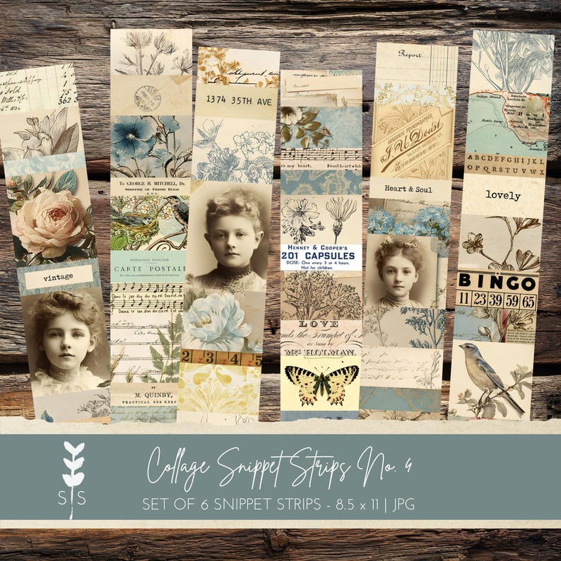 Vintage Collage Snippet Strips, Digital Paper, Paper Download ...