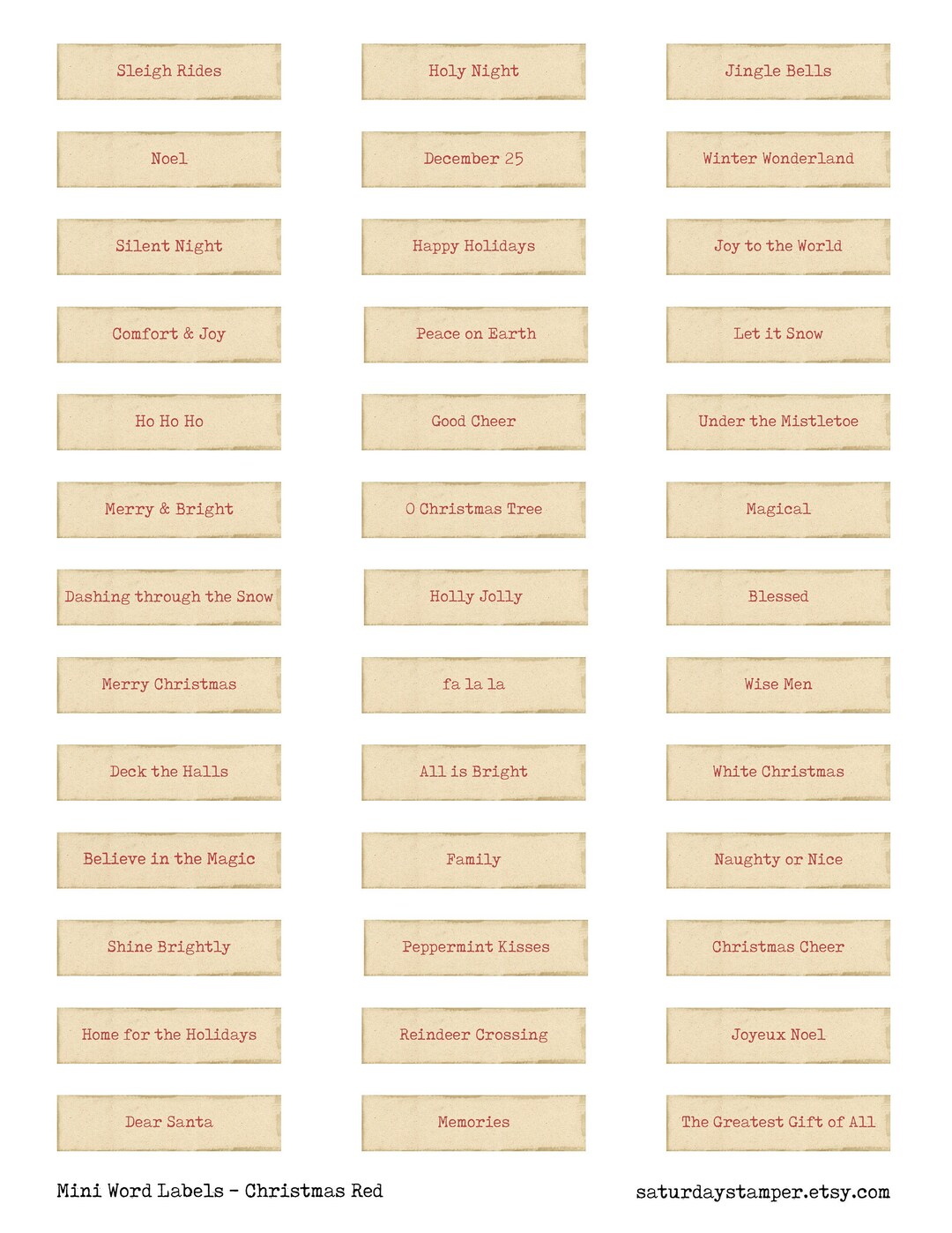 Christmas Word Labels, Digital Printable, Min Word Labels, Green ...