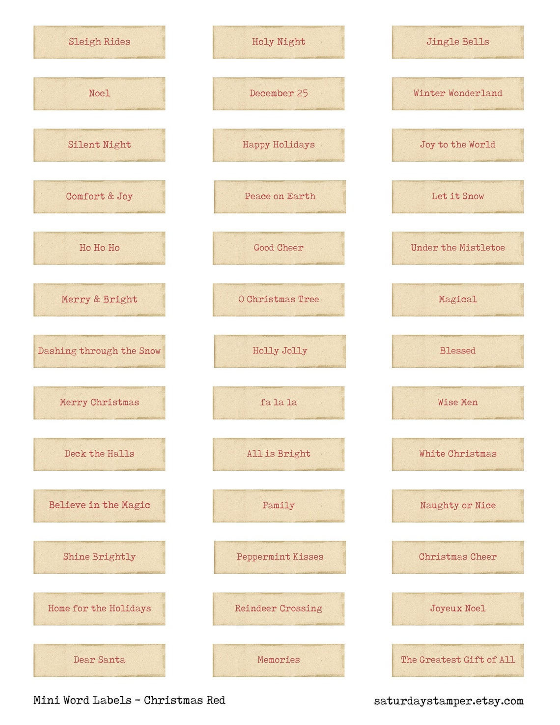 Christmas Word Labels Digital Printable Min Word Labels - Etsy