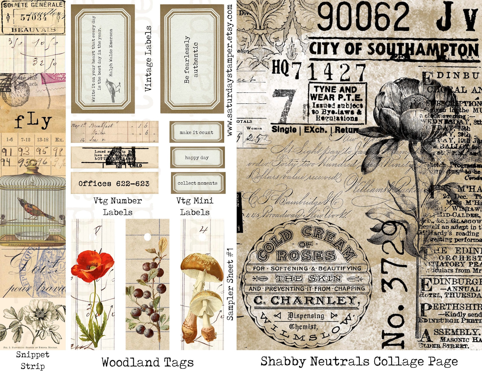 Ephemera Sampler Digital Printable Vintage Ephemera Labels - Etsy Canada