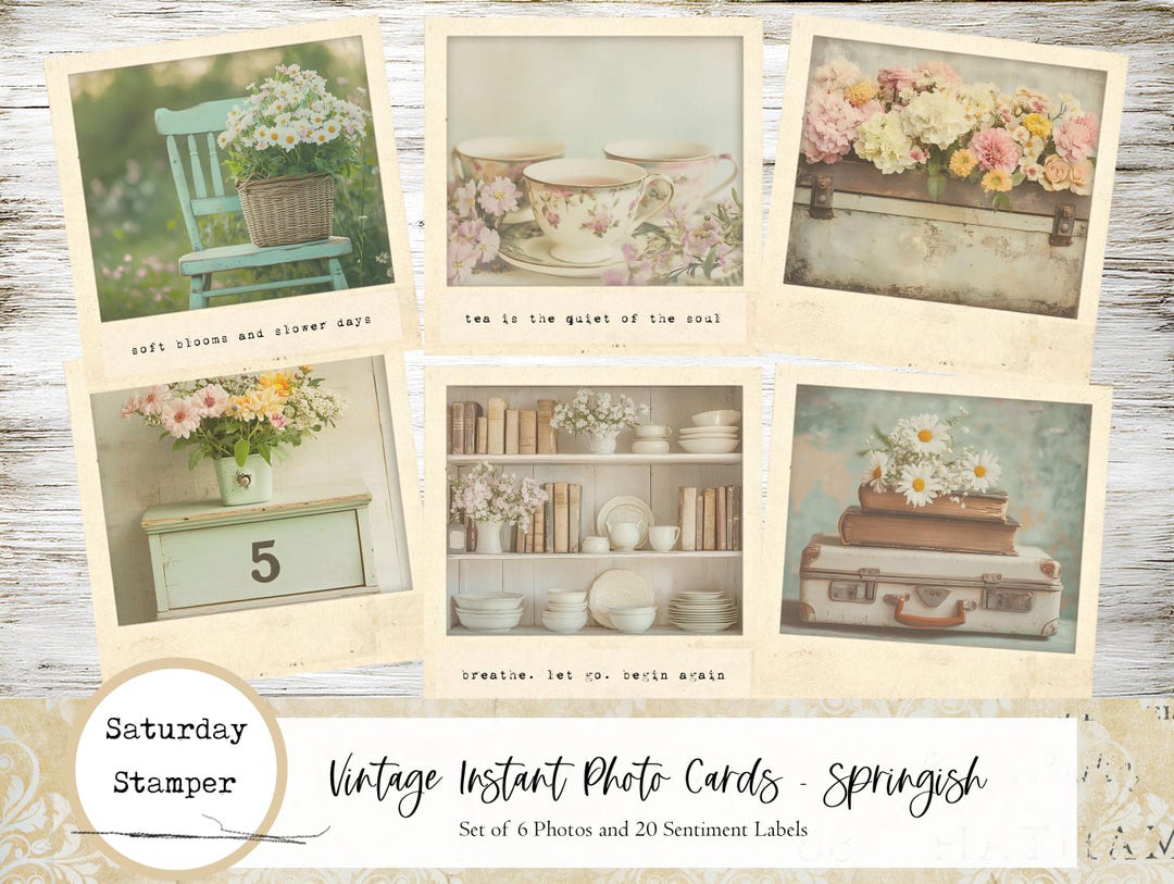 Retro Vintage Instant Photo Cards, Spring Photos, Digital Printable ...