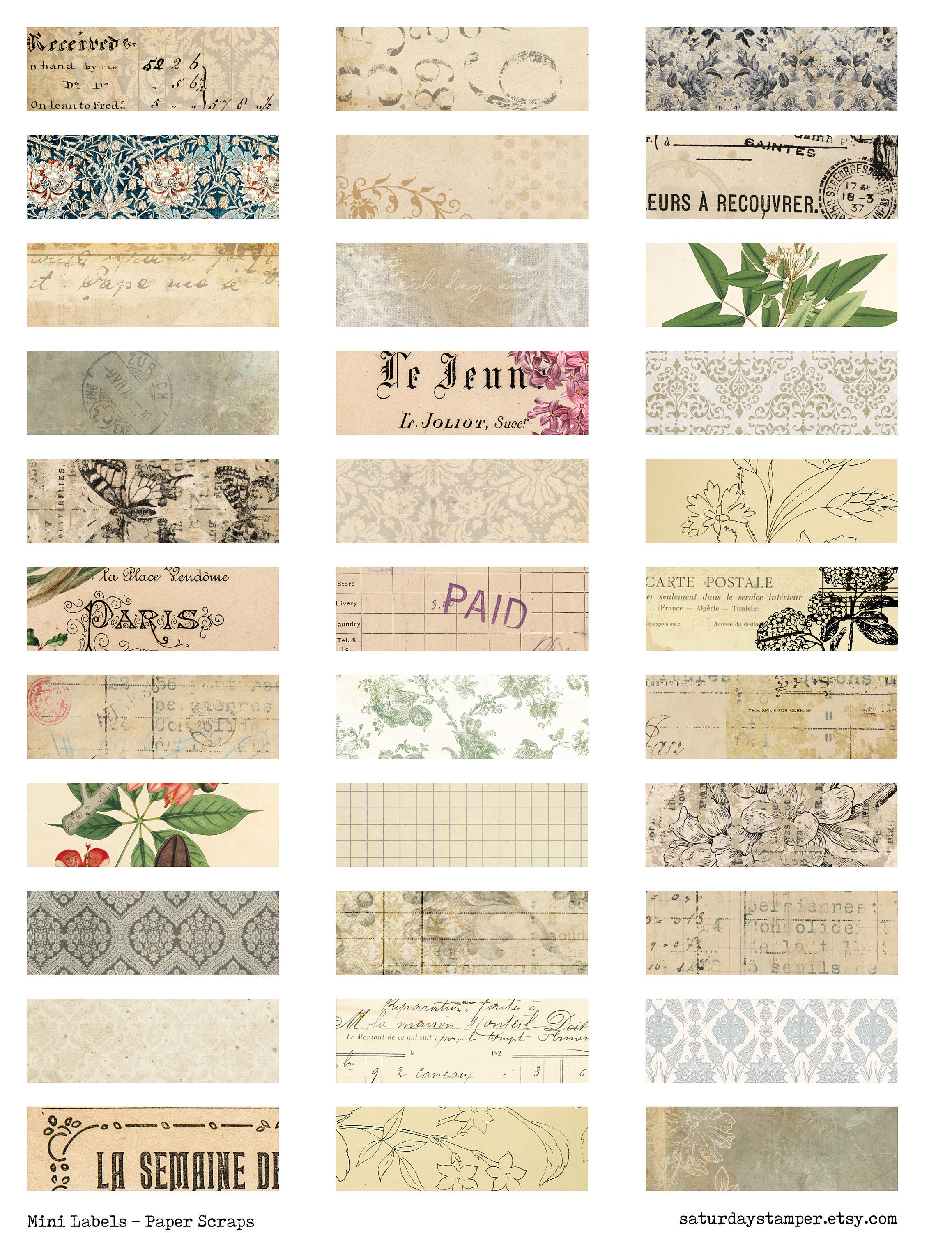 Paper Scraps Labels Digital Printable Vintage Paper Scraps - Etsy