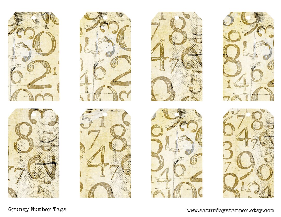 Grungy Number Tags, Digital Printable, Printable Tags, Junk Journal ...