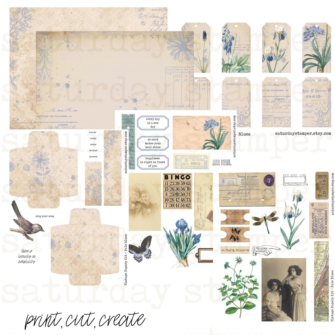 Vintage Paper Collection, Junk Journal Ephemera, Printable Papers ...