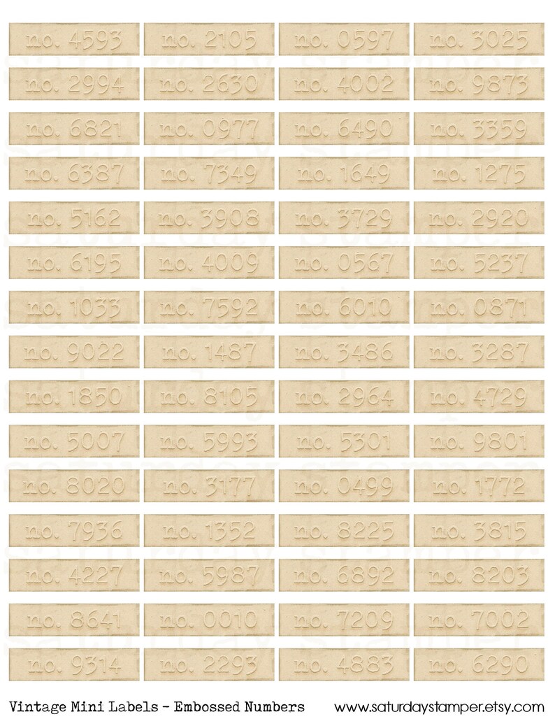 Number Labels, Digital Printable, Vintage Ephemera, Labels, Tickets ...