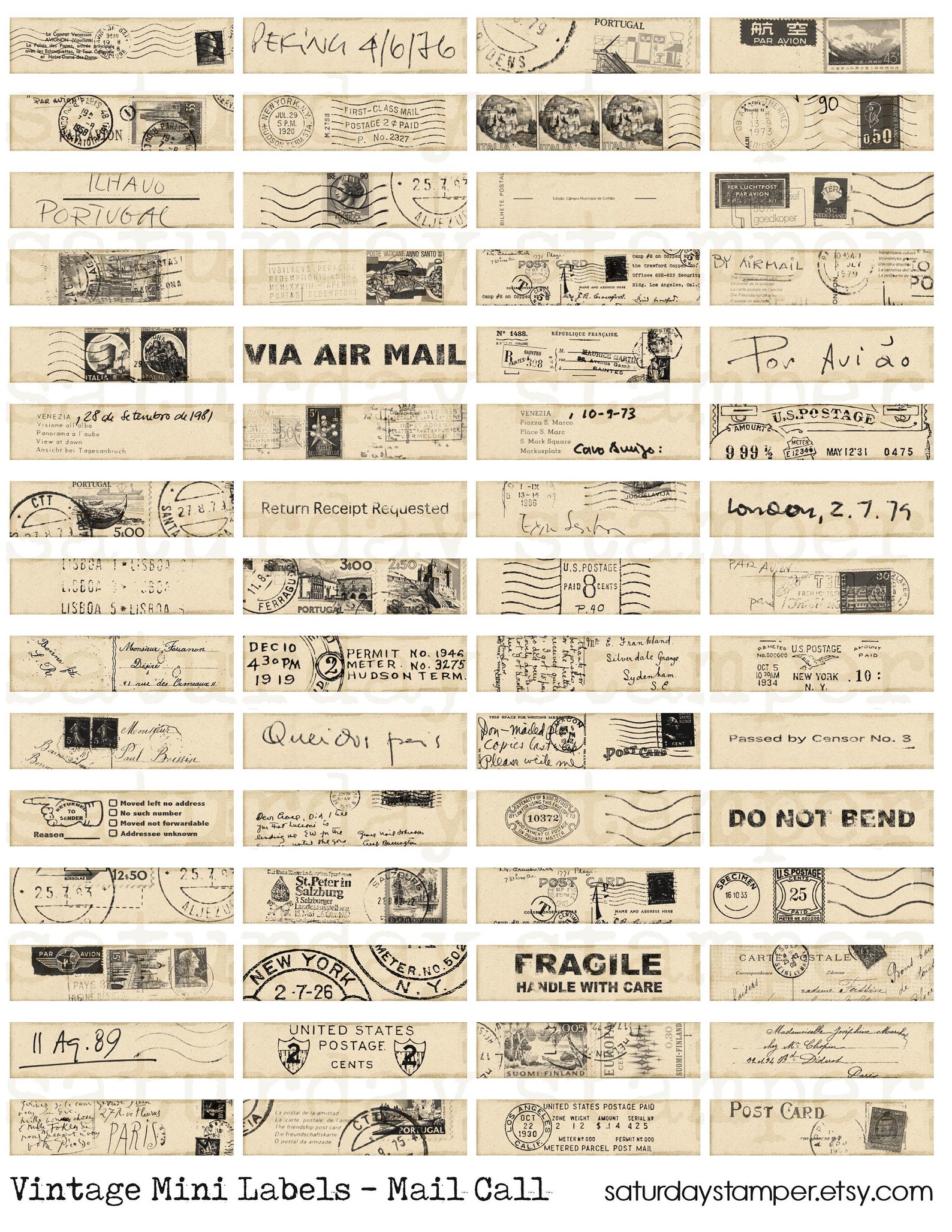 Vintage Mail Labels, Digital Printable, Vintage Ephemera, Labels ...