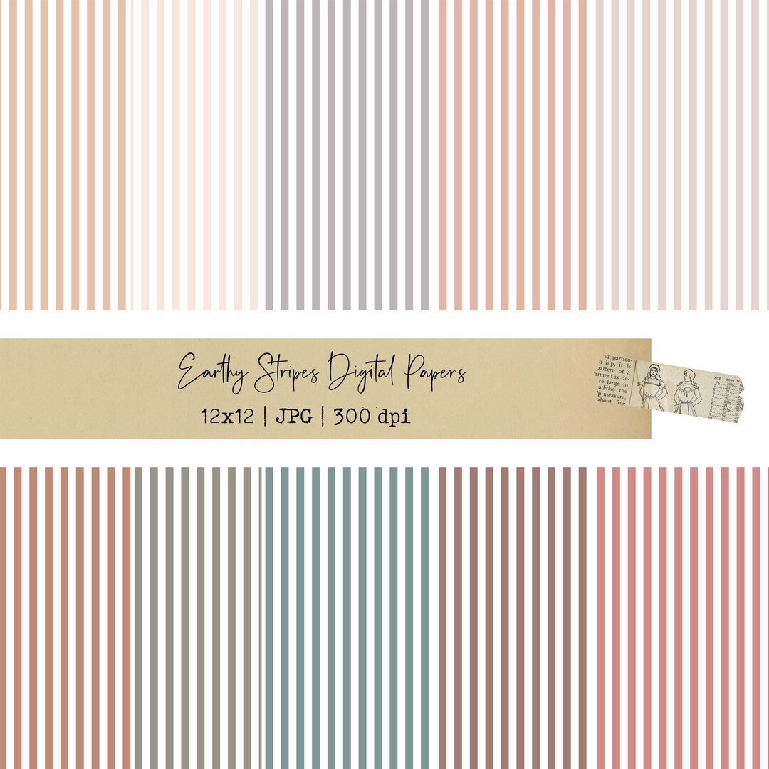Striped Digital Paper, Earthy Stripe Paper, Digital Download, Scrapbook ...
