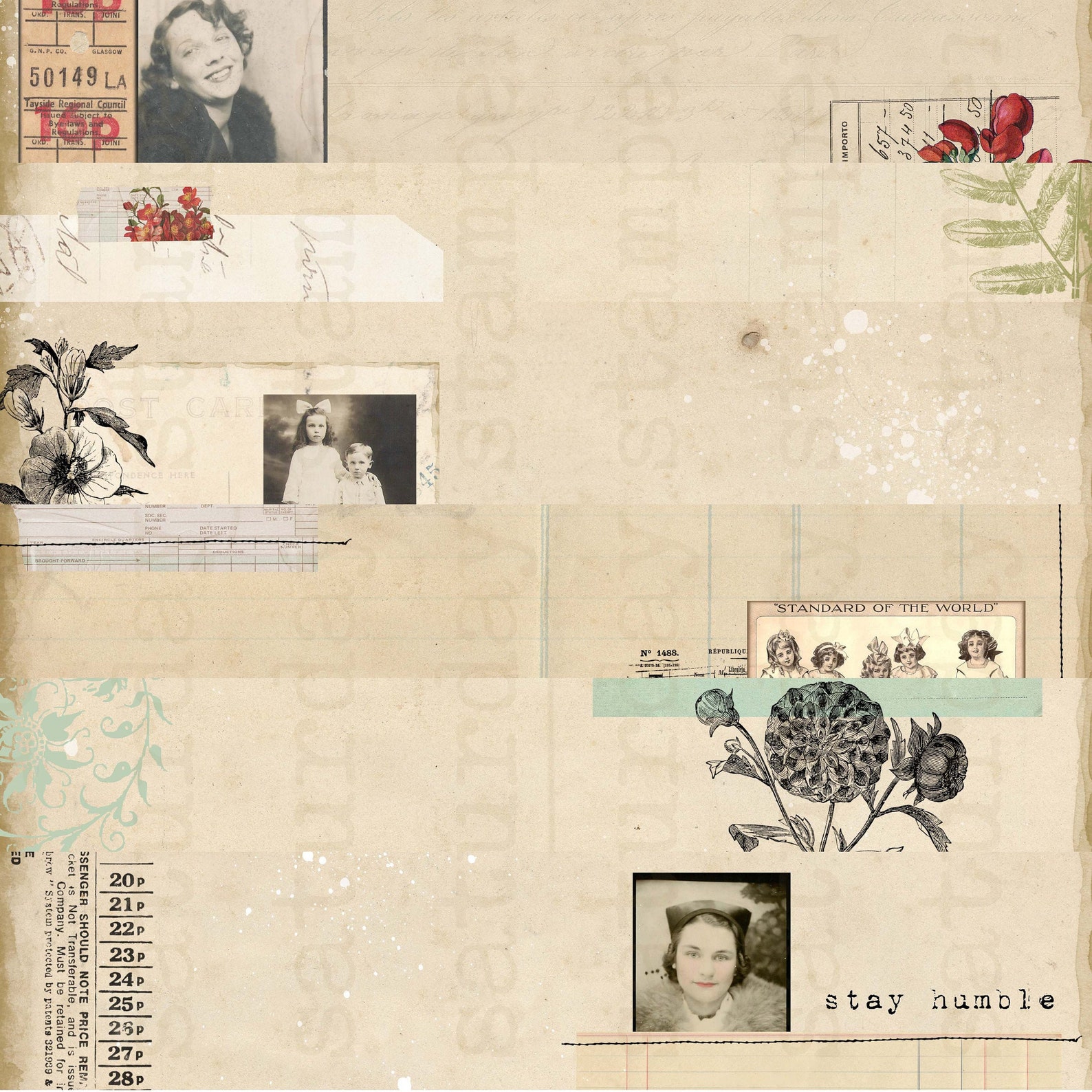 Grunge Junk Journal Pages: Vintage Ephemera, Neutral Tones (digital ...