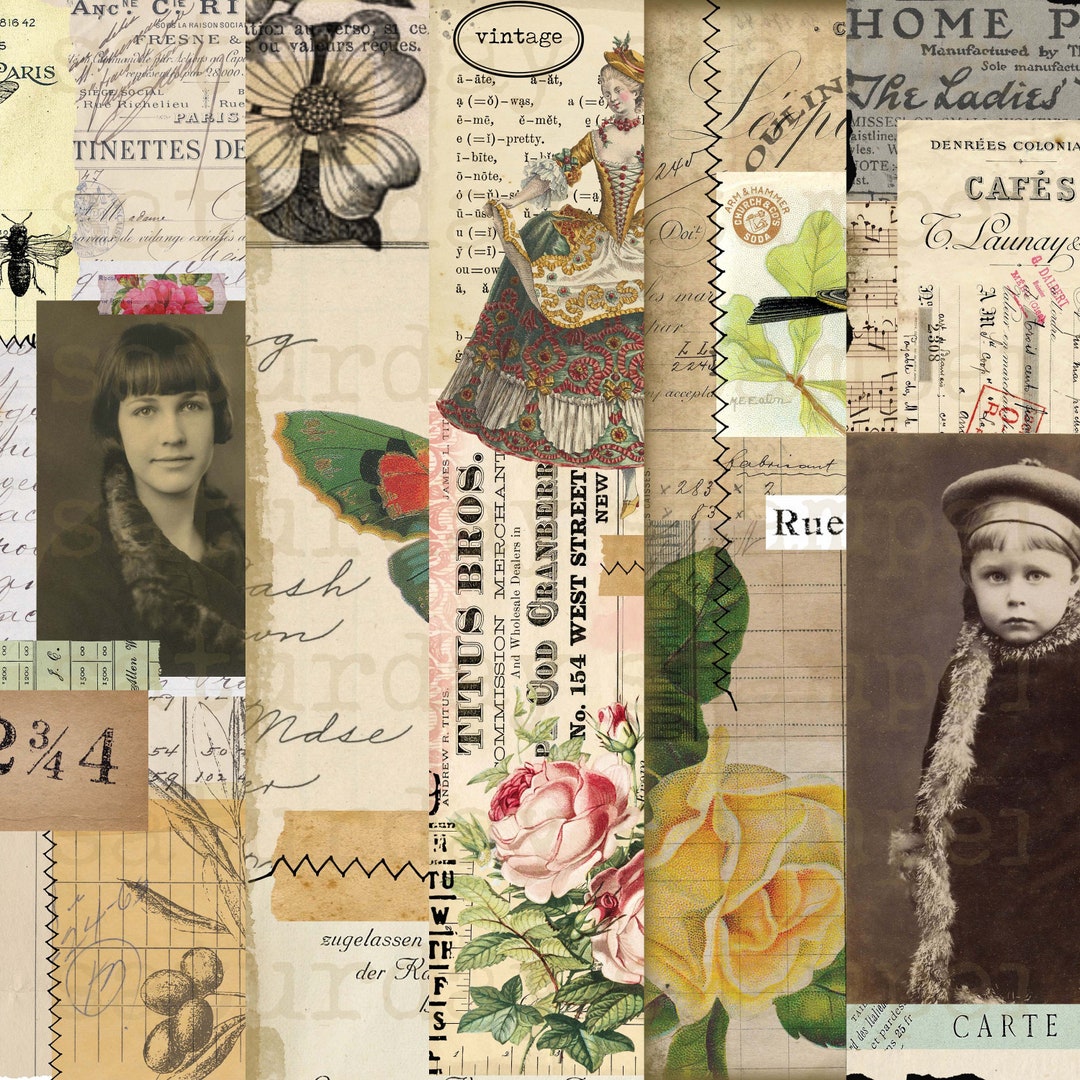Vintage Collage Papers, Set of 5, Paper Printable, Digital Download ...