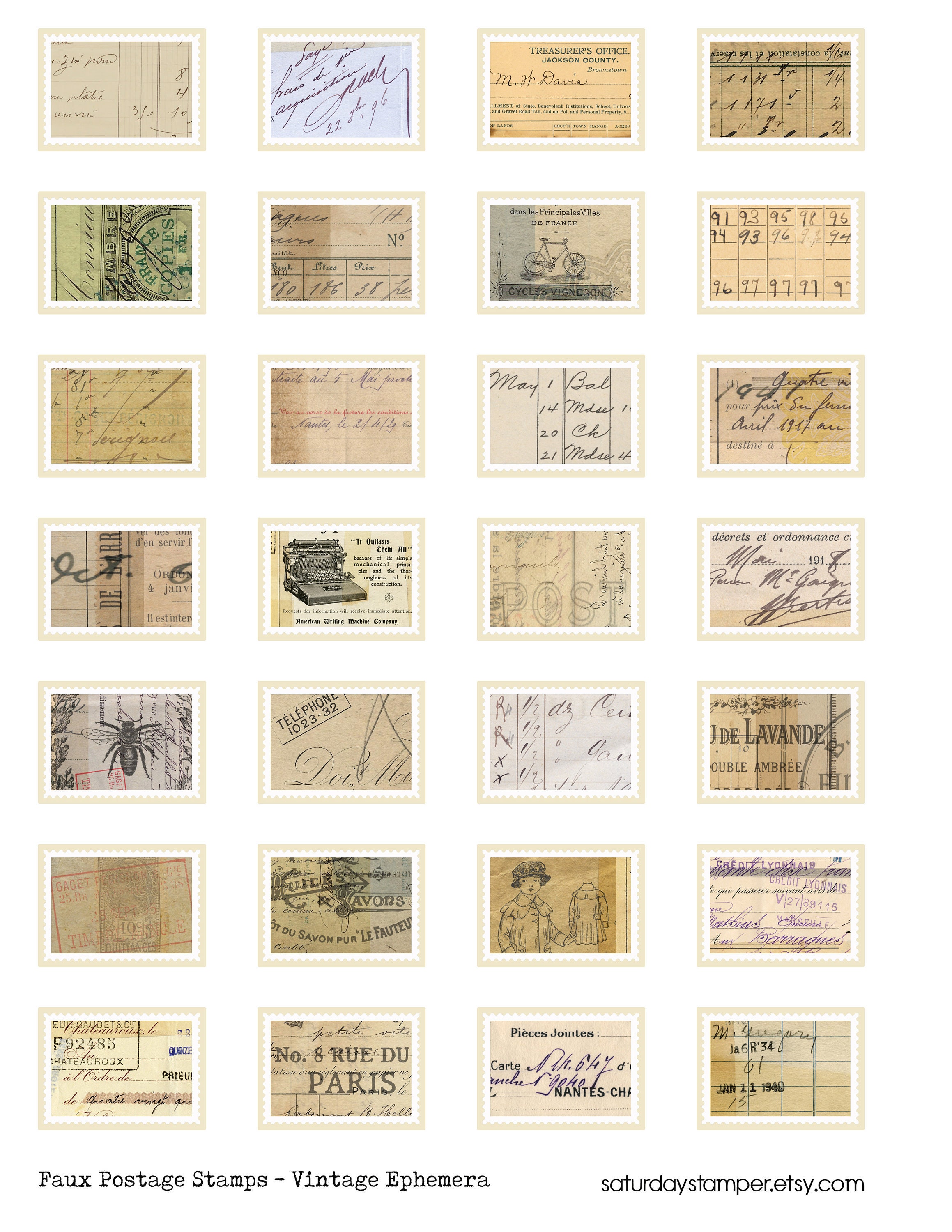 Faux Postage Stamps Ephemera Stamps Digital Printable | Etsy