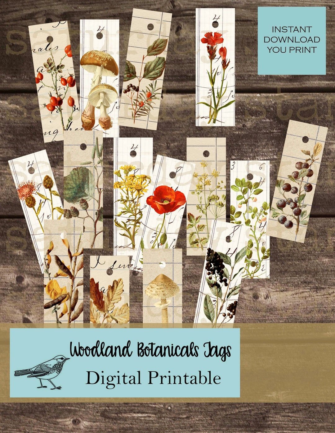Woodland Tags Printable, Digital Download, Vintage Botanical Tags ...