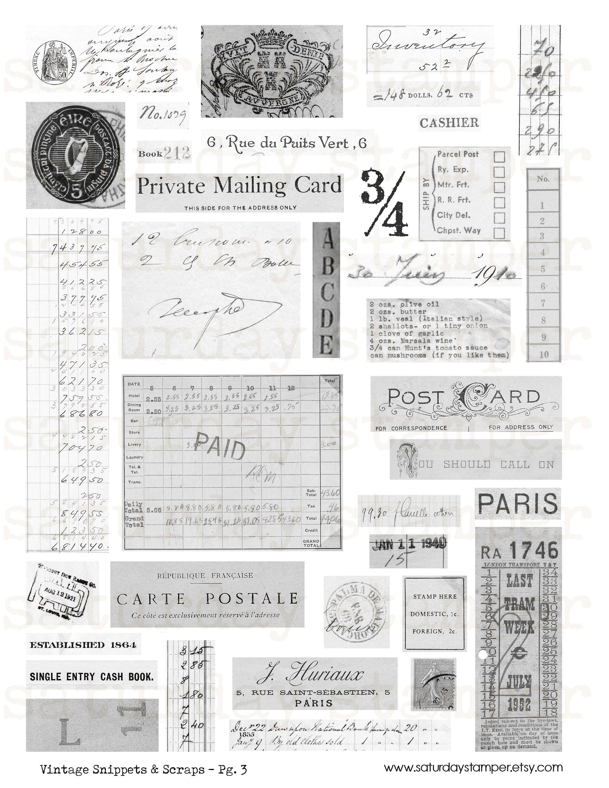 Vintage Ephemera Pages Digital Download Snippets & Scraps | Etsy