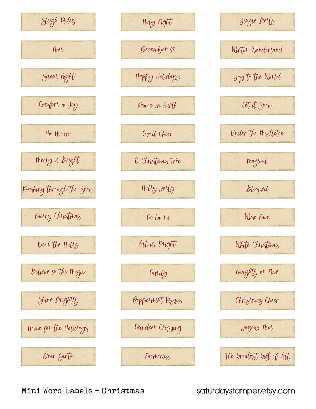 Mini Word Labels, Christmas Words, Hand Written Words, Digital ...