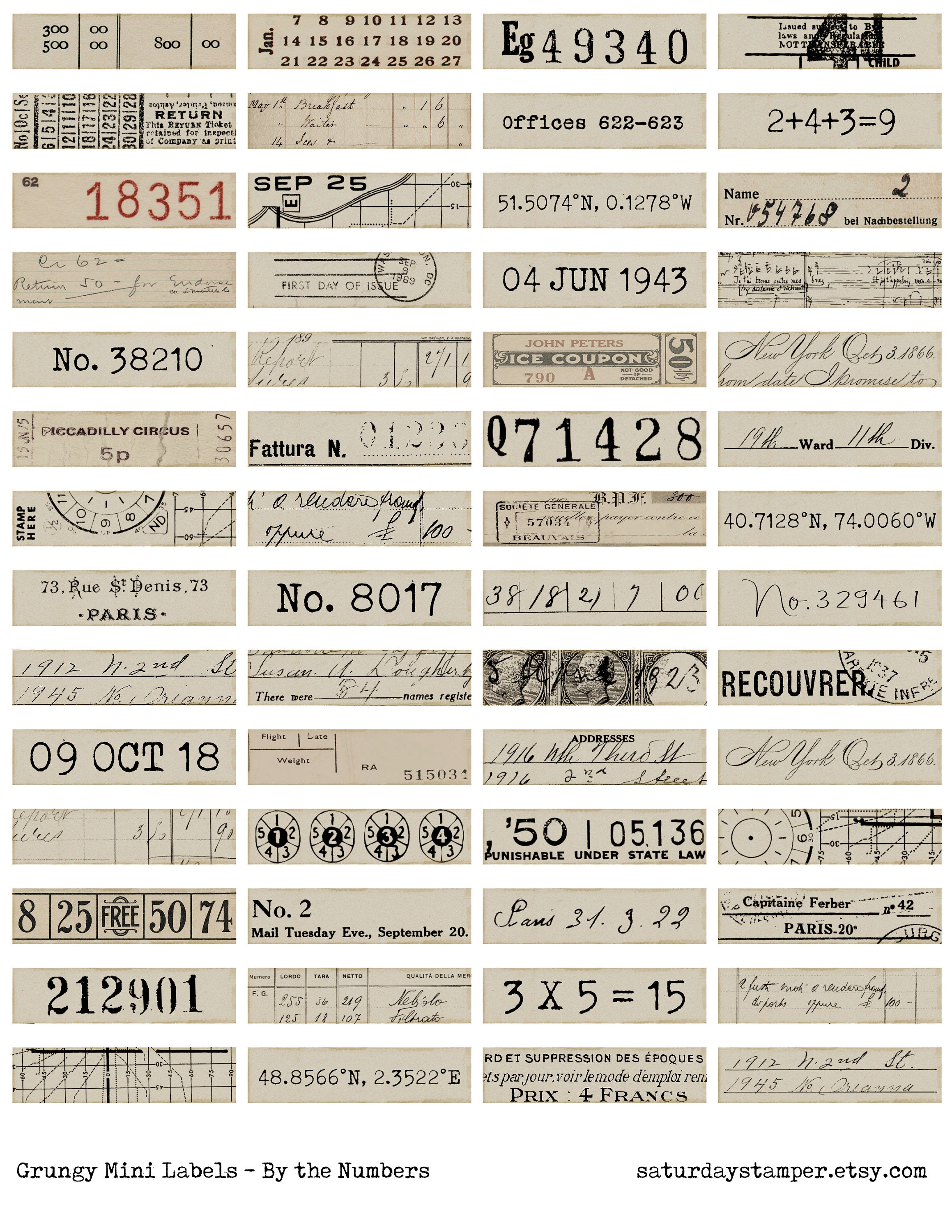 Pastel Vintage Number Labels, Printable Ephemera for Junk Journals and ...